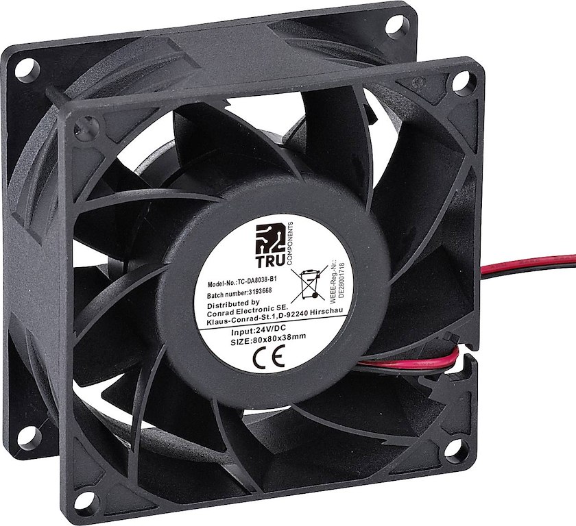 TRU COMPONENTS TC-DA8038-B1 aksijalni ventilator 24 V/DC 110 m³/h 80 x 80 x 38 mm