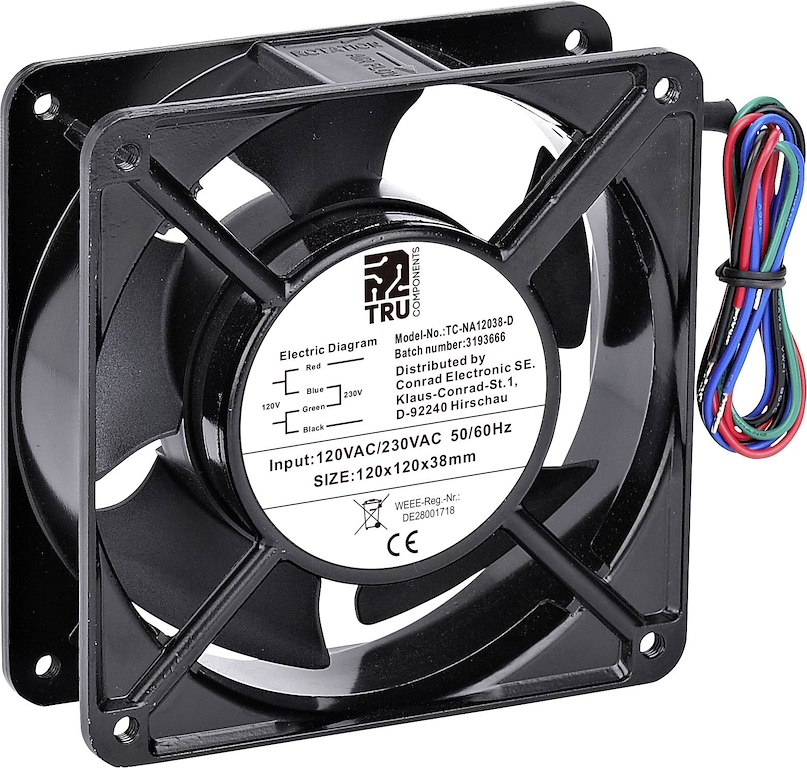 TRU COMPONENTS TC-NA12038-D aksijalni ventilator 230 V/AC, 120 V/AC 170 m³/h 120 x 120 x 38 mm