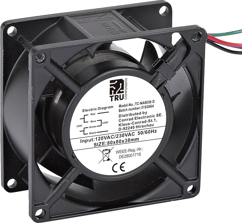 TRU COMPONENTS TC-NA8038-D aksijalni ventilator 230 V/AC, 120 V/AC 85 m³/h 80 x 80 x 38 mm