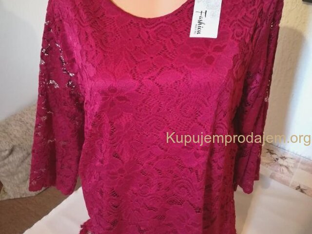 Kvalitetna zenska tunika sa cipkom za punije dame i devojke Fashion XL Bordo Novo