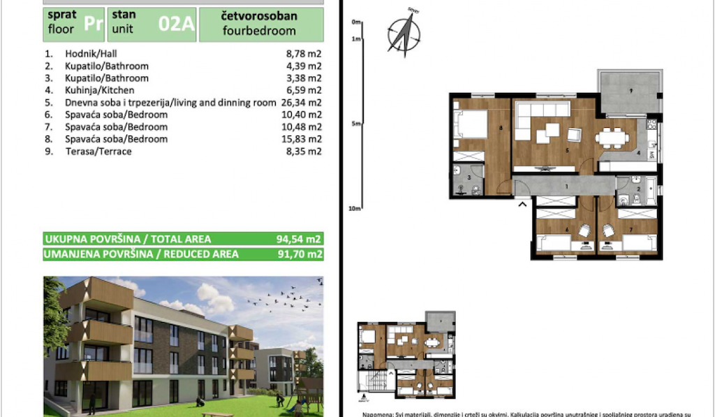 Četvorosoban stan na prodaju, Sremska Kamenica, Novi Sad, 95m², 247.000 €