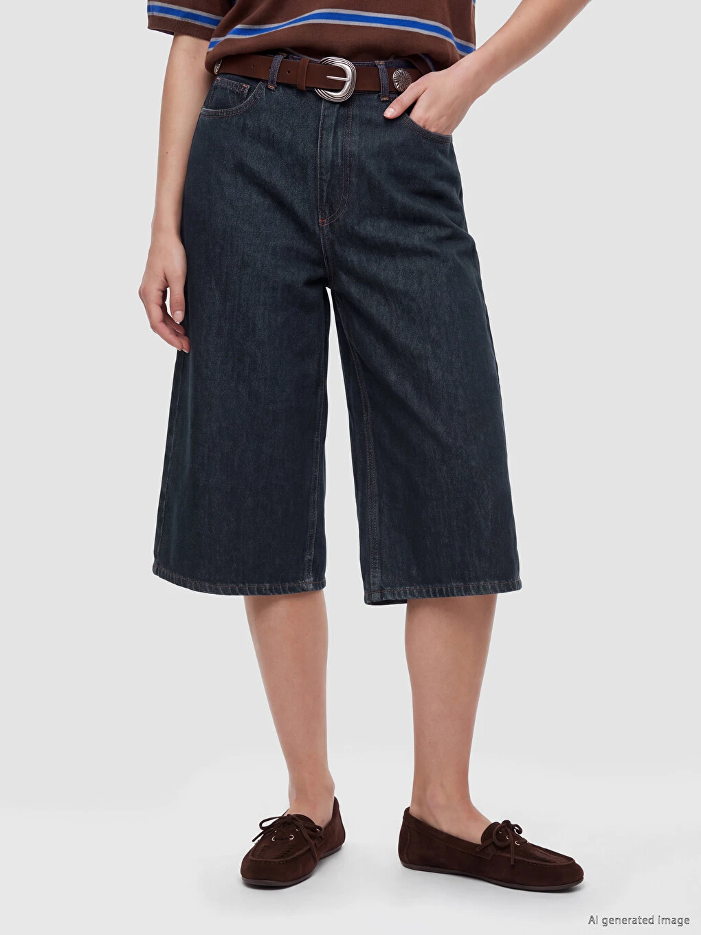 LCW Jeans Ženske Teksas Pantalone Culotte Kroja Sa Kaišem