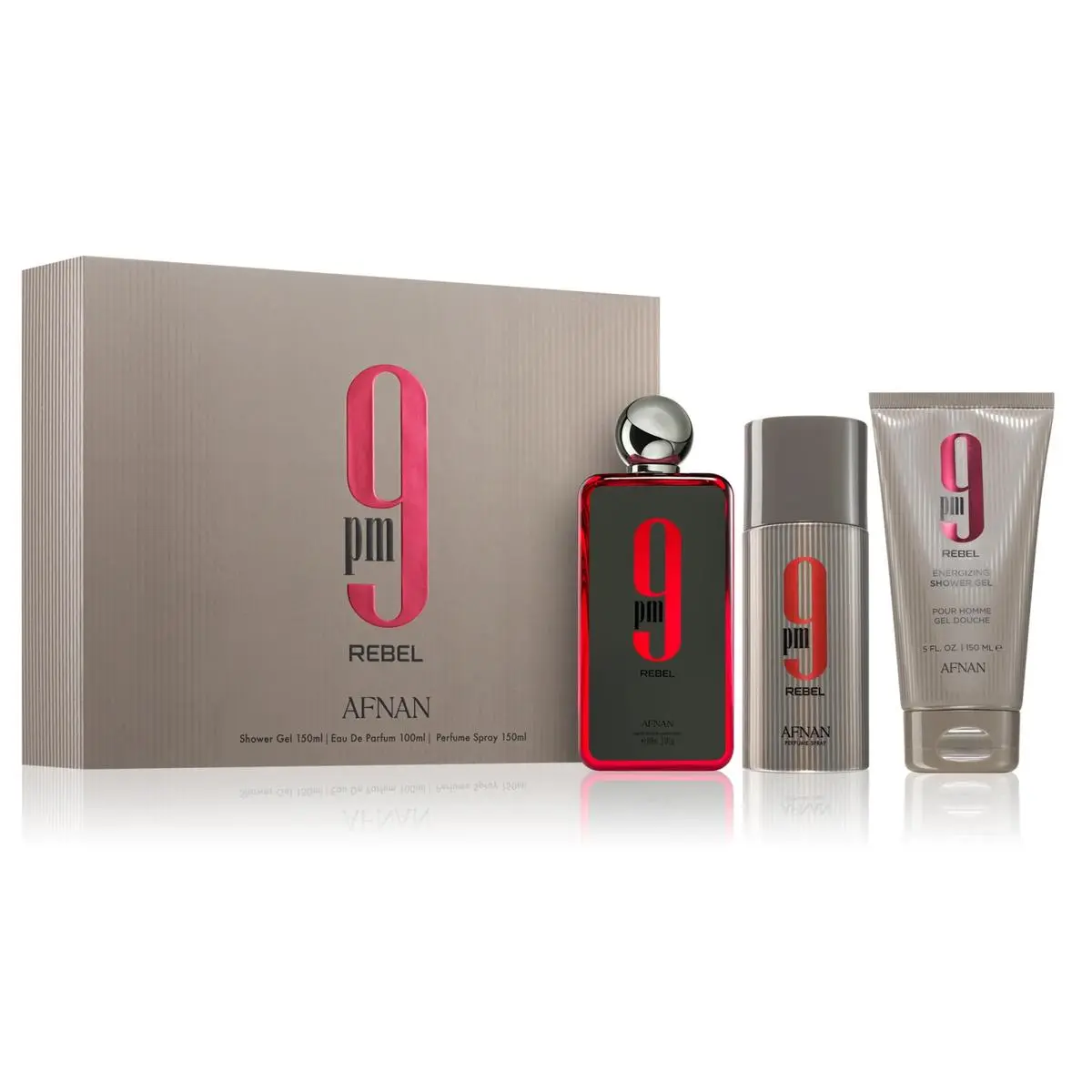 Afnan Unisex parfemski set 9 PM Rebel EDP 100ml+dezodorans 150ml+gel za tuširanje 150ml