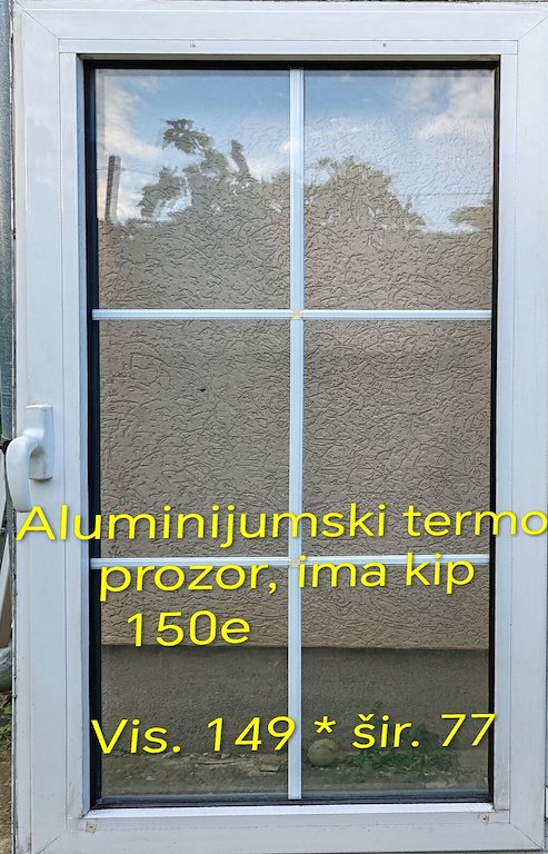 Aluminijumski termo prozor sa kip (nagibno) otvaranjem. Dimenzije