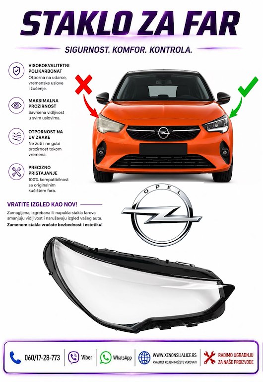 STAKLO FARA OPEL CORSA F 19-23 STAKLO ZA FAR