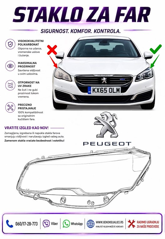 STAKLO FARA PEUGEOT 508 15-18 STAKLO ZA FAR