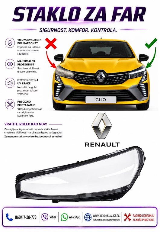 STAKLO FARA RENAULT CLIO 23-26 STAKLO ZA FAR