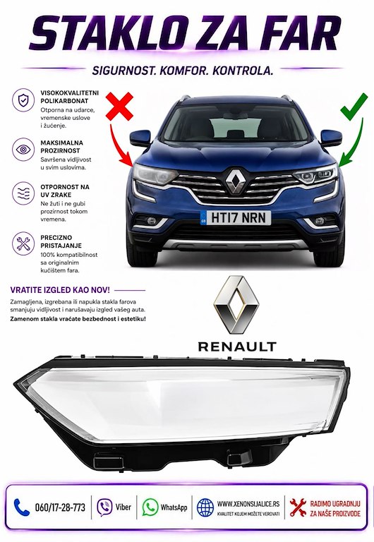 STAKLO FARA RENAULT KOLEOS 16-18 STAKLO ZA FAR