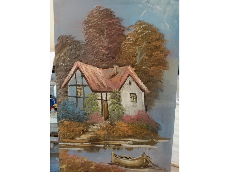 Pejzaž na reci 60x40cm ulje na platnu