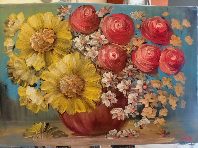Sareno cveće 60x40cm ulje na platnu