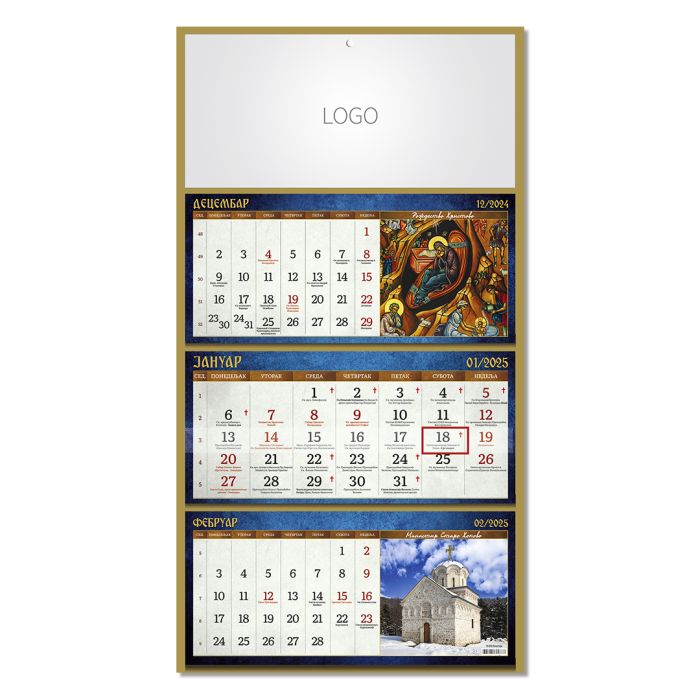 MANASTIRI 08 - Zidni kalendar: 3 x 12 listova, tromesečni, trodelni