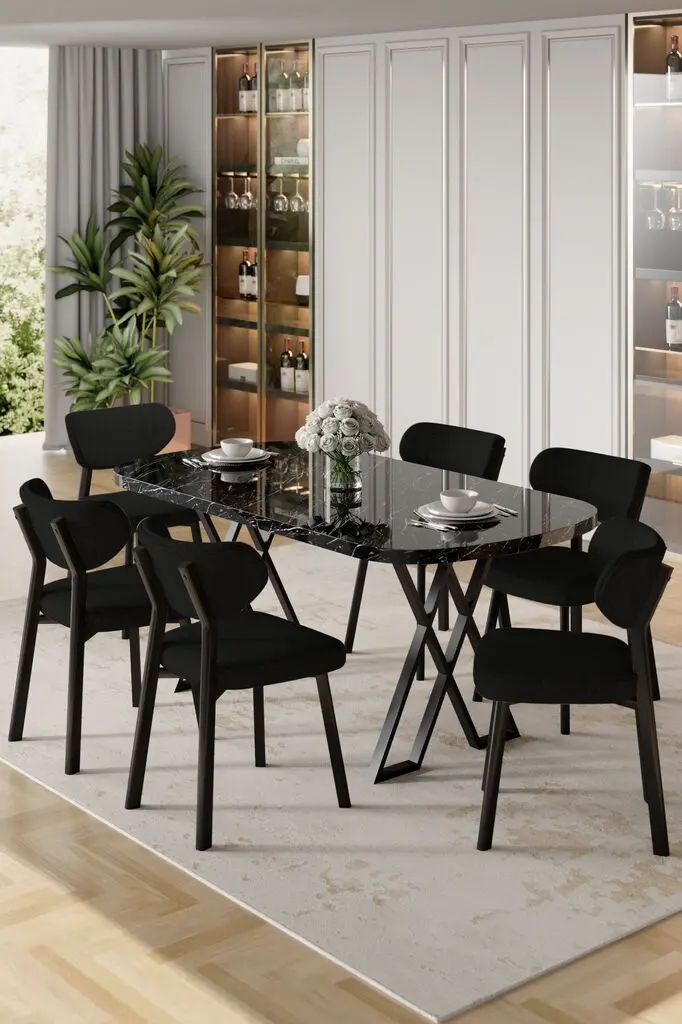 Hanah Home Trpezarijski set, 7 komada, Crni