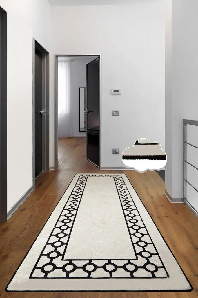 Conceptum Hypnose Tepih staza bela sa crnim detaljima, 80x200 cm