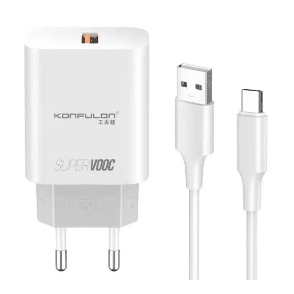 KONFULON Kucni punjac C87Q 3A 25W sa USB-C kablom beli