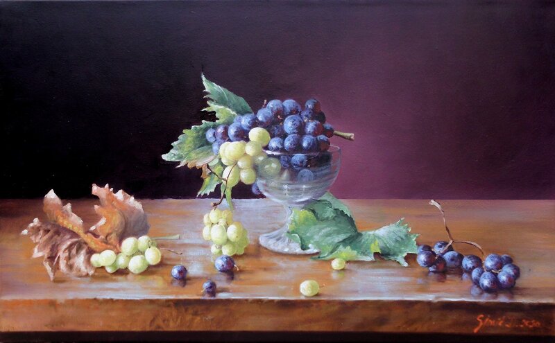 Grožđe na stolu- ulje na platnu 40x65cm
