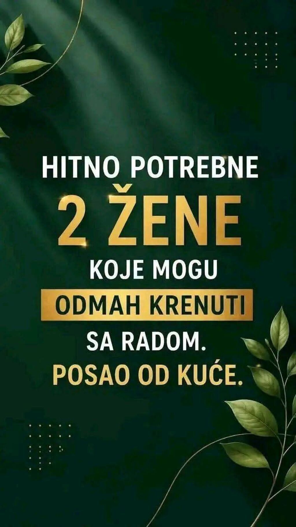 Hitno potrebne 2 žene koje mogu odmah krenuti sa radom – posao od