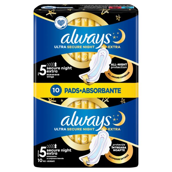 ALWAYS Higijenski ulošci Ultra Secure Night Extra, 5, 10 kom