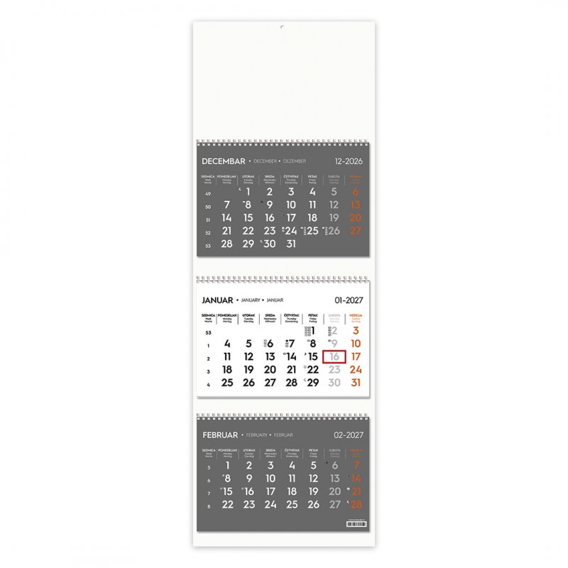 POSLOVNI 73, zidni kalendar: 3 x 12 listova, tromesečni, trodelni, beli