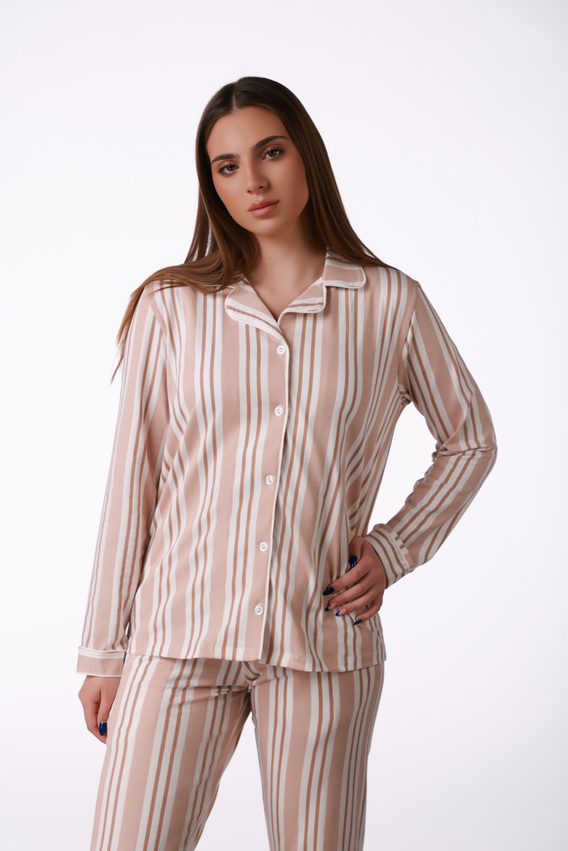 SF ŽENSKI KОMPLЕT PIDŽAMЕ 735222 BEIGE STRIPES DD FW26