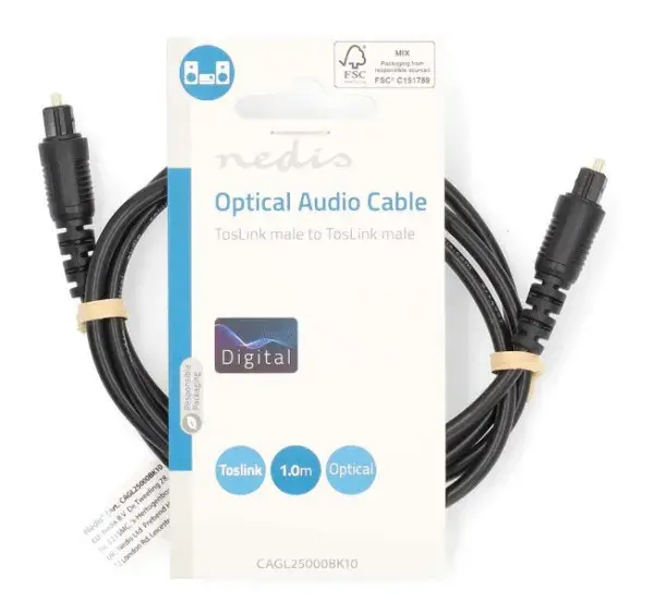 Nedis Optički Audio Kabl CAGL25000BK10, TosLink Muški na TosLink Muški, 1m, PVC, Crni