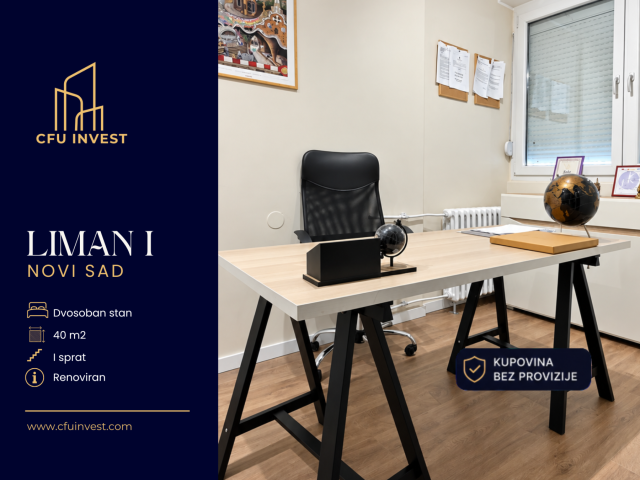 1000076 - Liman 1 – dvosoban stan 40 m², 1. sprat, renoviran
