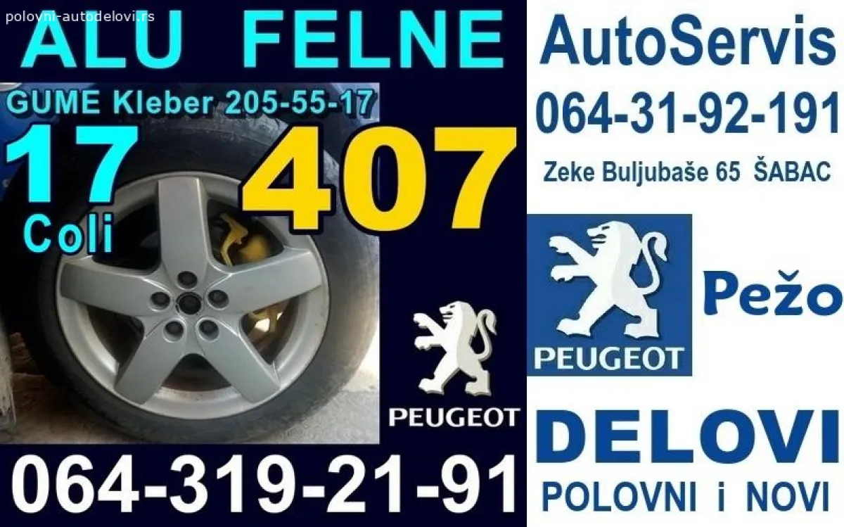 Pežo ALUFELNE 17 coli -5 ŠRAFOVA i GUME Kleber 205-55-17