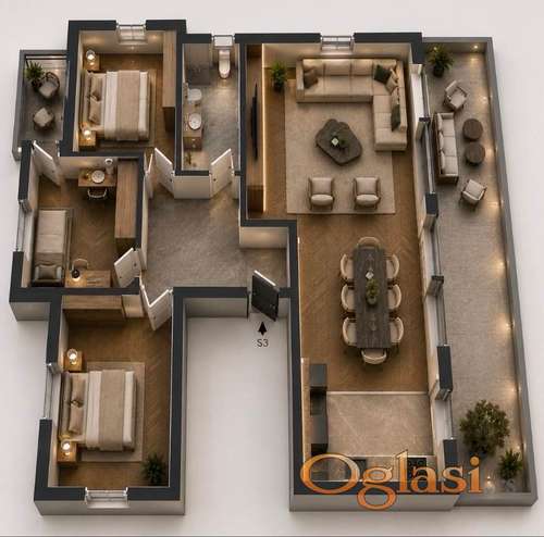 PENTNAUS 95M2, TERASA GRATIS, VISINA PLAFONA 3m, VETERNIK