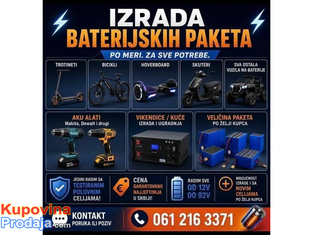 Izrada i reparacija baterija za Trotinete Skutere Bicikle Aku alate itd.