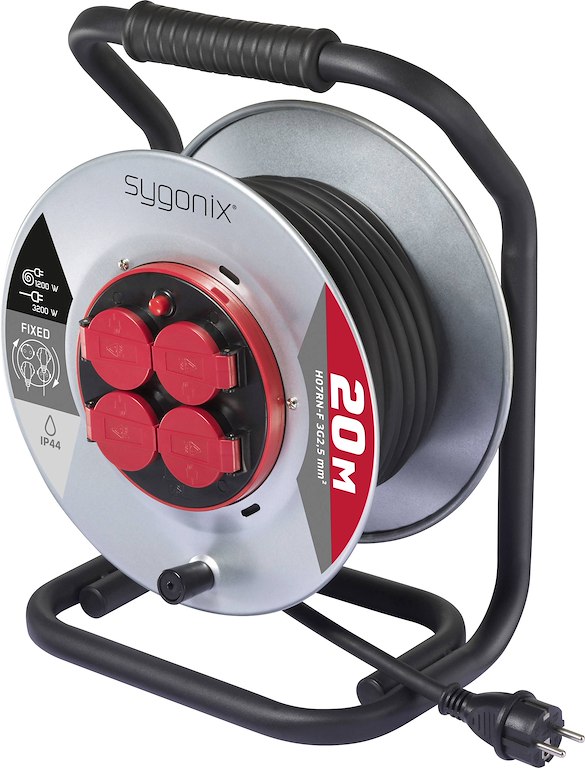 Sygonix SY-10236108 kablovski doboš 20 m srebro, crna, crvena sigurnosni muški konektor