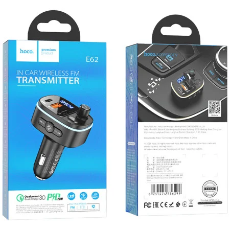 Hoco FM transmiter, brzi punjač za auto, BT v5.0, 3 x USB - E62 Fast