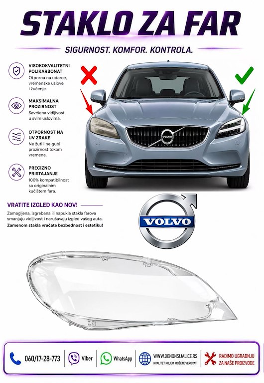 STAKLO FARA VOLVO V40 17-20 STAKLO ZA FAR
