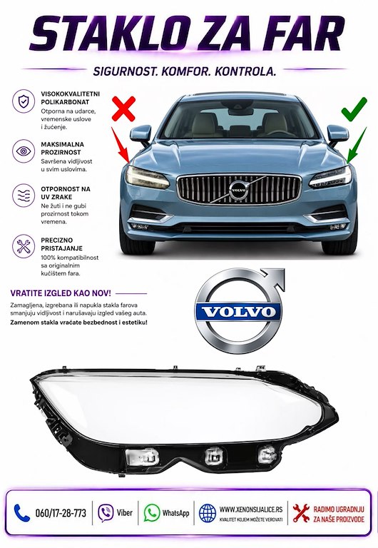 STAKLO FARA VOLVO S90 16-22 STAKLO ZA FAR