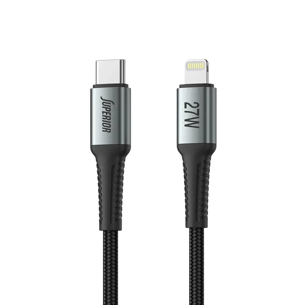 Superior Pleteni USB data kabal SU-K101, 27W, 3A, Type C na Lightning, 1m, Crni