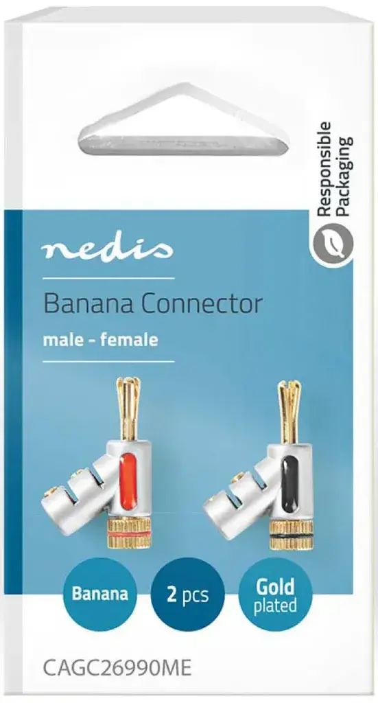 Nedis CAGC26990ME, Banana konektor, Ravni, Muški, 2 komada