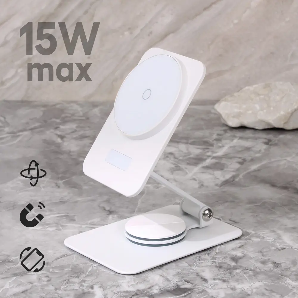 Kućni punjač Wireless 15W rotirajuci, Beli