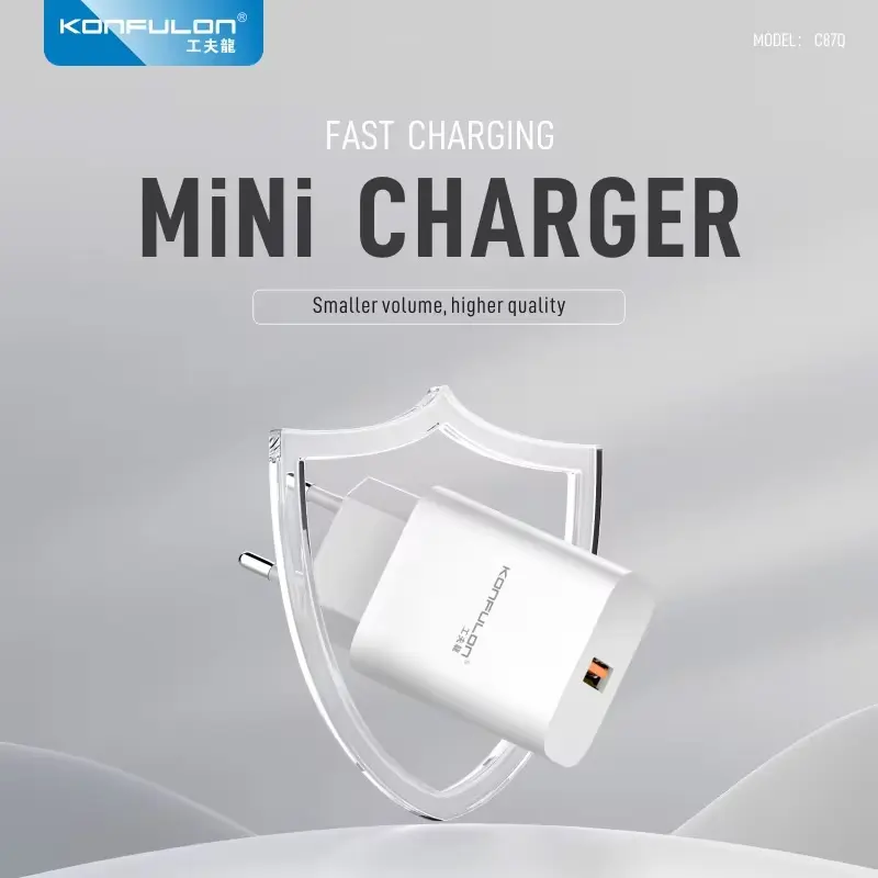 KONFULON Kućni Punjač C87Q, 3A, 25W, sa Type C kablom, Beli