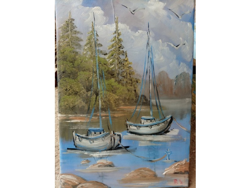 Rasprodaja Brodovi u luci 60x40cm ulje na platnu