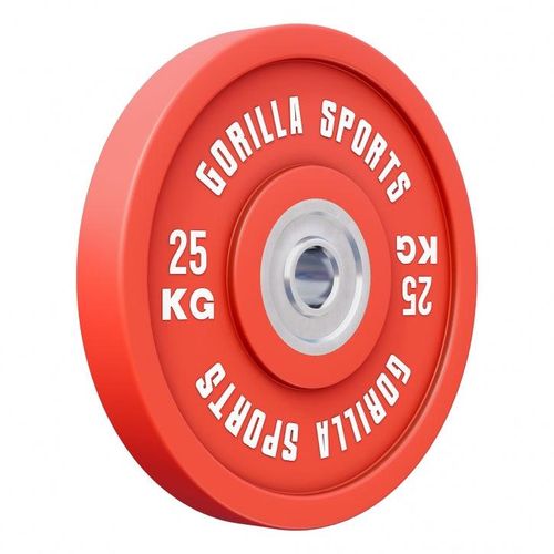 Gorilla Sports Bumper Plate Profi olimpijski teg 25 kg, 50/51 mm, crveni