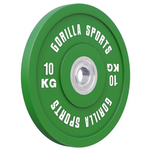 Gorilla Sports Bumper Plate Profi olimpijski teg 10 kg, 50/51 mm, zeleni