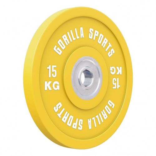 Gorilla Sports Bumper Plate Profi olimpijski teg 15 kg, 50/51 mm, žuti