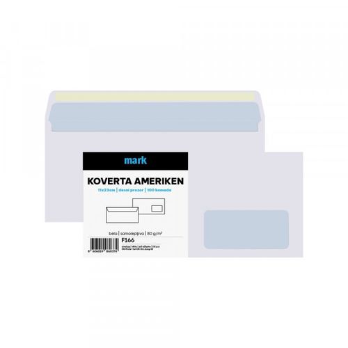Koverta ameriken MARK 11x23 cm sa desnim prozorom, 100 komada
