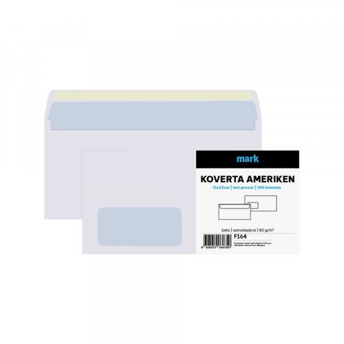 Koverta ameriken MARK 11x23 cm sa levim prozorom, 100 komada