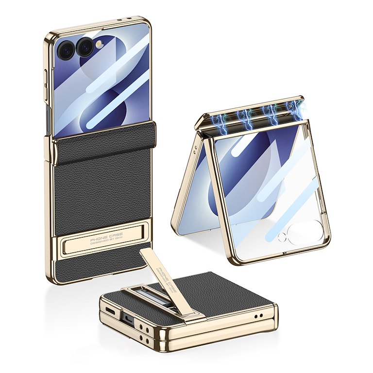 Futrola Luxury Leather Case with Kickstand za Samsung F776B Galaxy Z Flip 8 5G crna (GKK case)