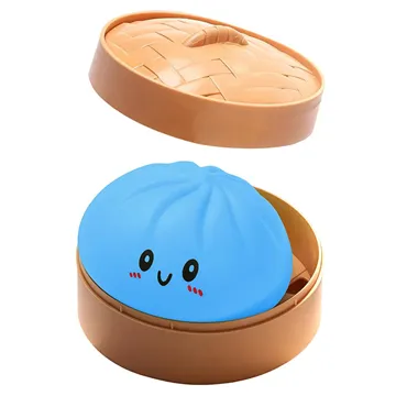 DUMPLING SQUISHY STRESS RELIEF TOY WITH STEAMER BOX - BLUE
