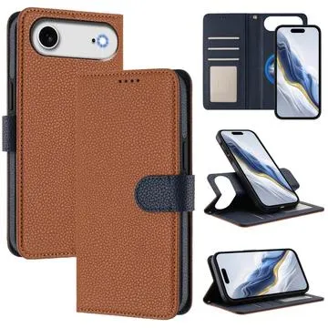 IPHONE AIR DETACHABLE WALLET CASE WITH MAGSAFE, RFID PROTECTION & HAND STRAP - BROWN / BLUE