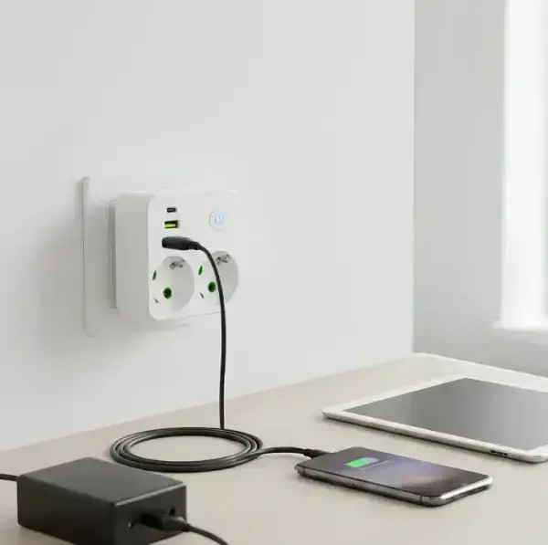 Strujni razdelnik 2 utič. + prekidač, 2xUSB+tip C
