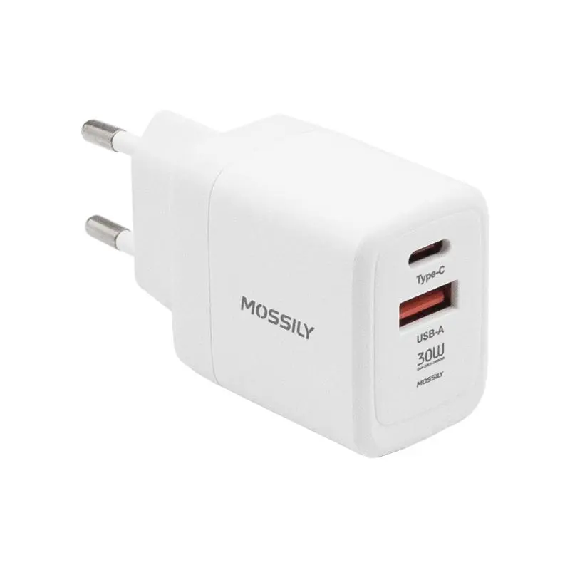 Mossily Punjač JT-G30U, USB-A + Type-C, 30W PD + QC 3.0, Beli