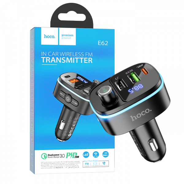 hoco. FM transmiter, brzi punjač za auto, BT v5.0, 3 x USB - E62 Fast