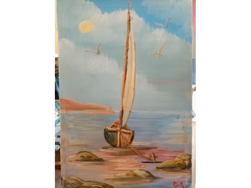 Jedrilica na moru 60x40cm ulje na platnu