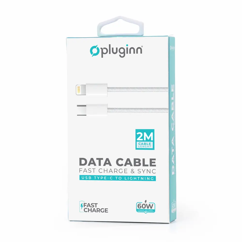 Data kabl Pluginn fast PD 60W Type C na Type C beli 2m